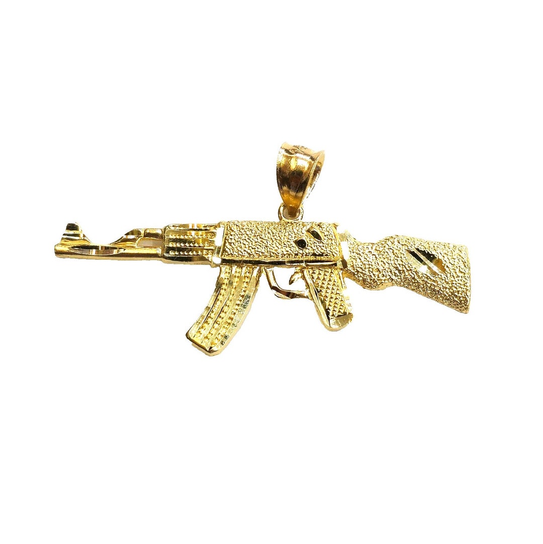 14k Yellow Gold AK-47 Machine Gun Military Rifle Pendant Charm Fine ...