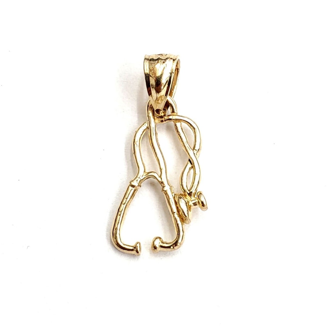 14K Yellow Gold 3D Medical Stethoscope Doctor Nurse Pendant Fine ...