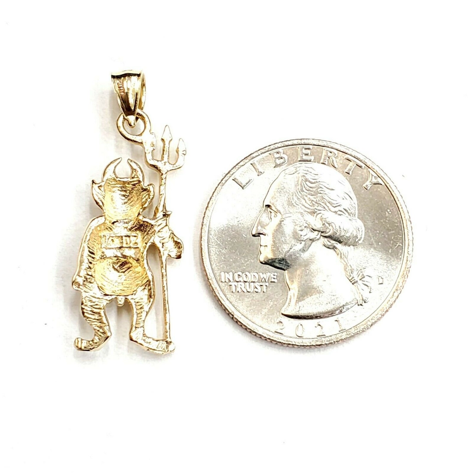 New 14k Yellow Gold Solid Devil Pitchfork Pendant Charm Gift - Etsy
