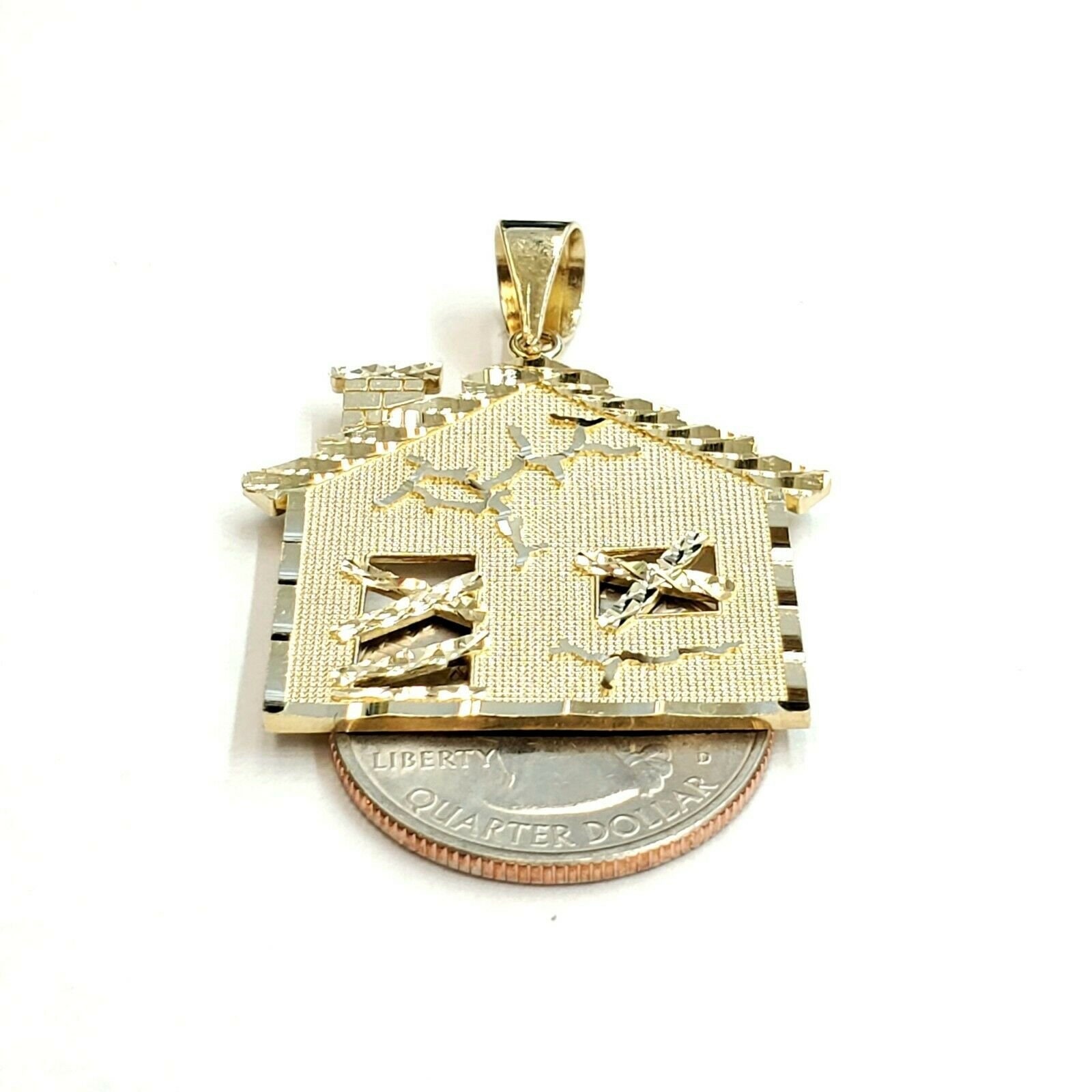 New 14k Yellow Gold Trap House Pendant Charm Diamond Cut Gift | Etsy