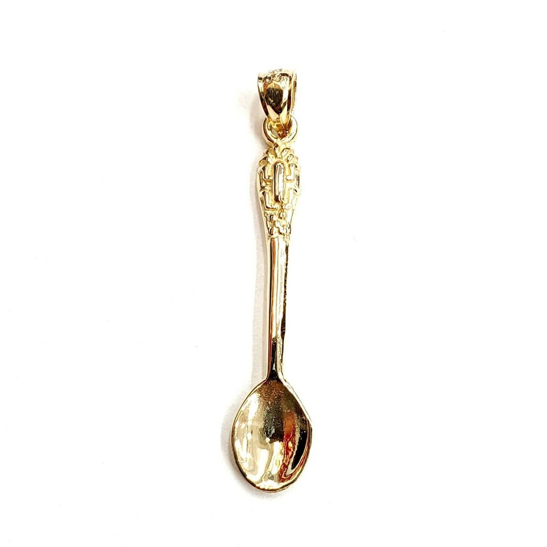 New 14k Yellow Gold Solid 3D Spoon Pendant Charm Gift Fine Jewelry 1.8g ...