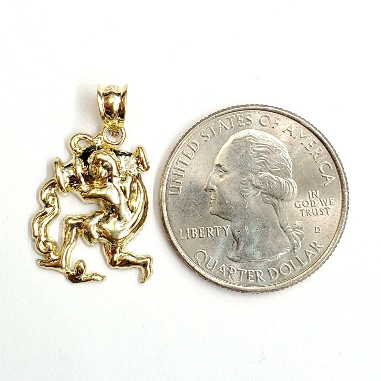 10k Yellow Solid Gold Aquarius Zodiac Astrology Pendant Charm | Etsy
