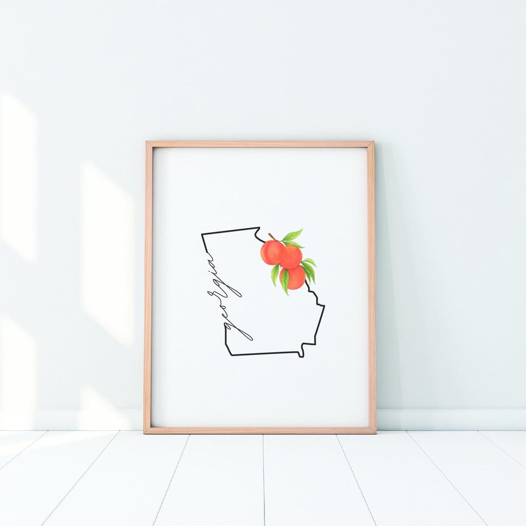 Georgia Map Art Print: GA Peach State Decor (digital Download) - Etsy UK