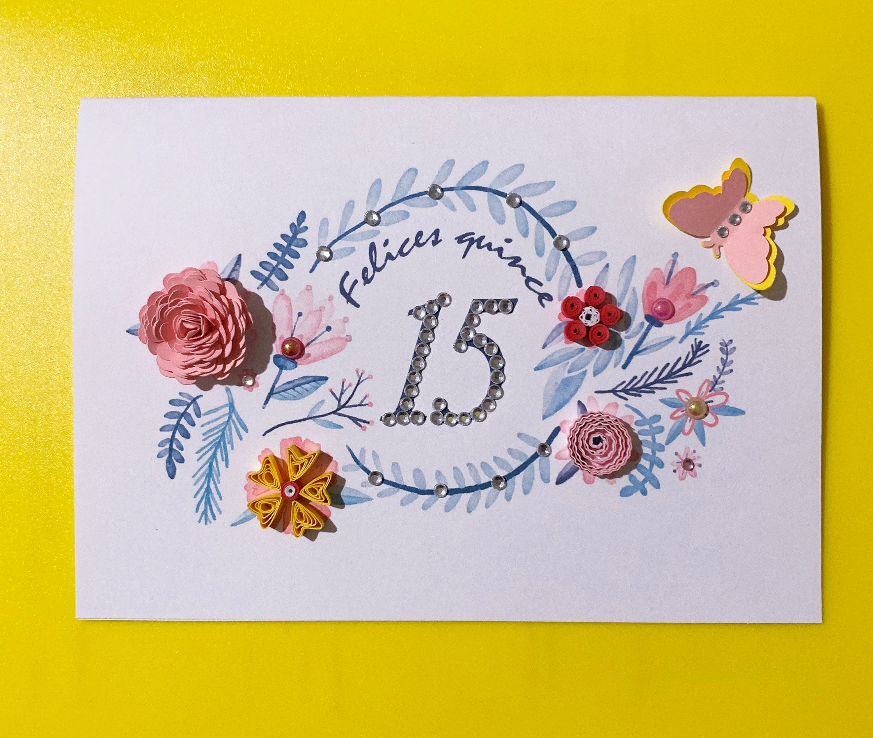 Quinceanera and 15 Birthday Greeting Card, Felices Quince Paper ...