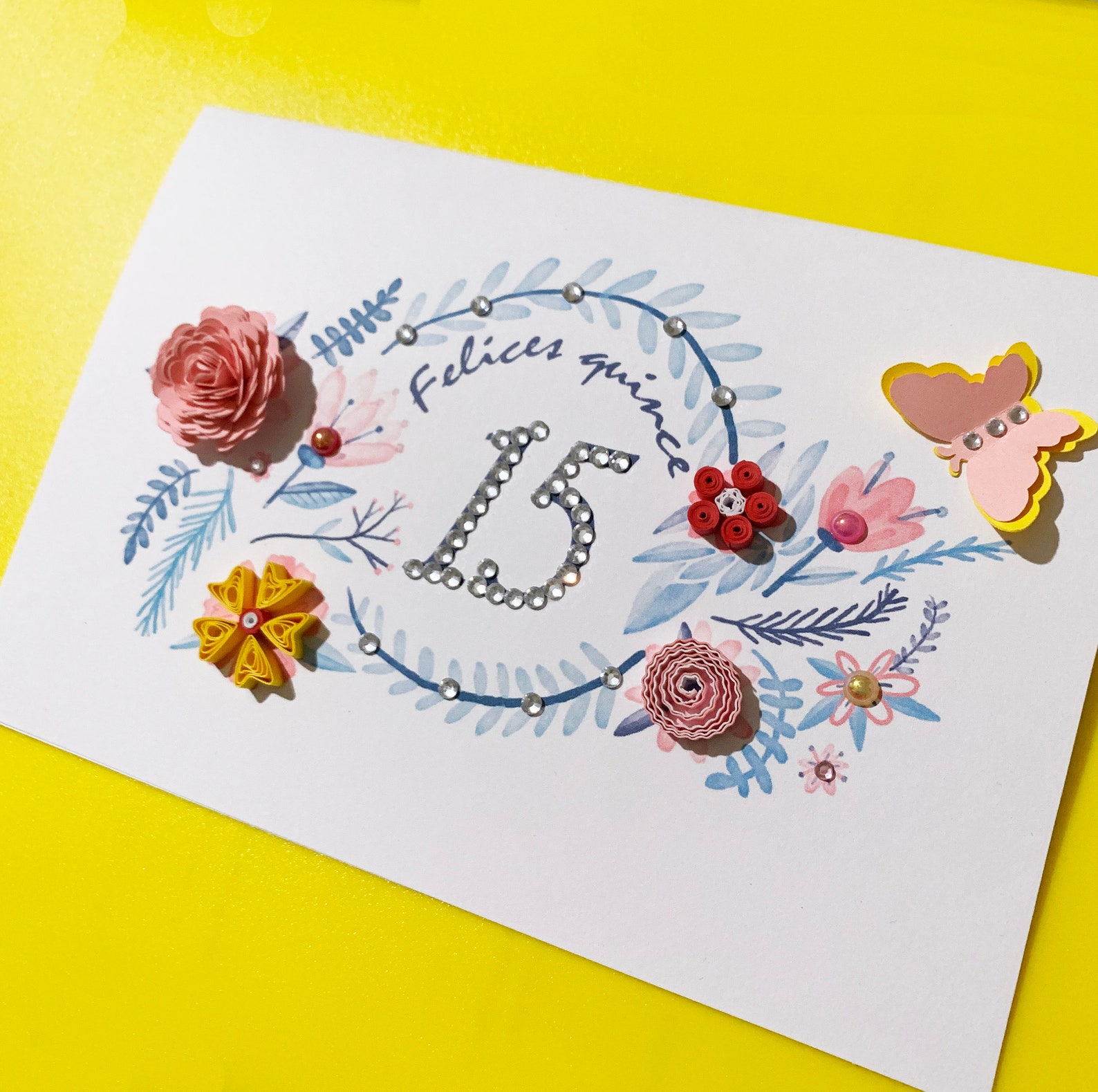 Quinceanera and 15 Birthday Greeting Card, Felices Quince Paper ...