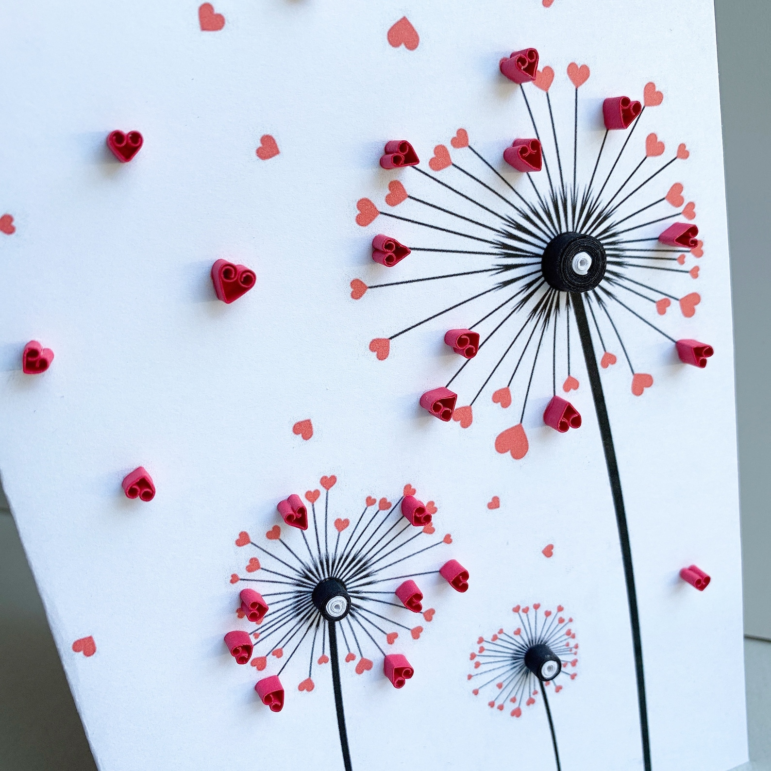 Dandelion Best Wishes Greeting Card, Handmade Paper Quilling Red Heart ...