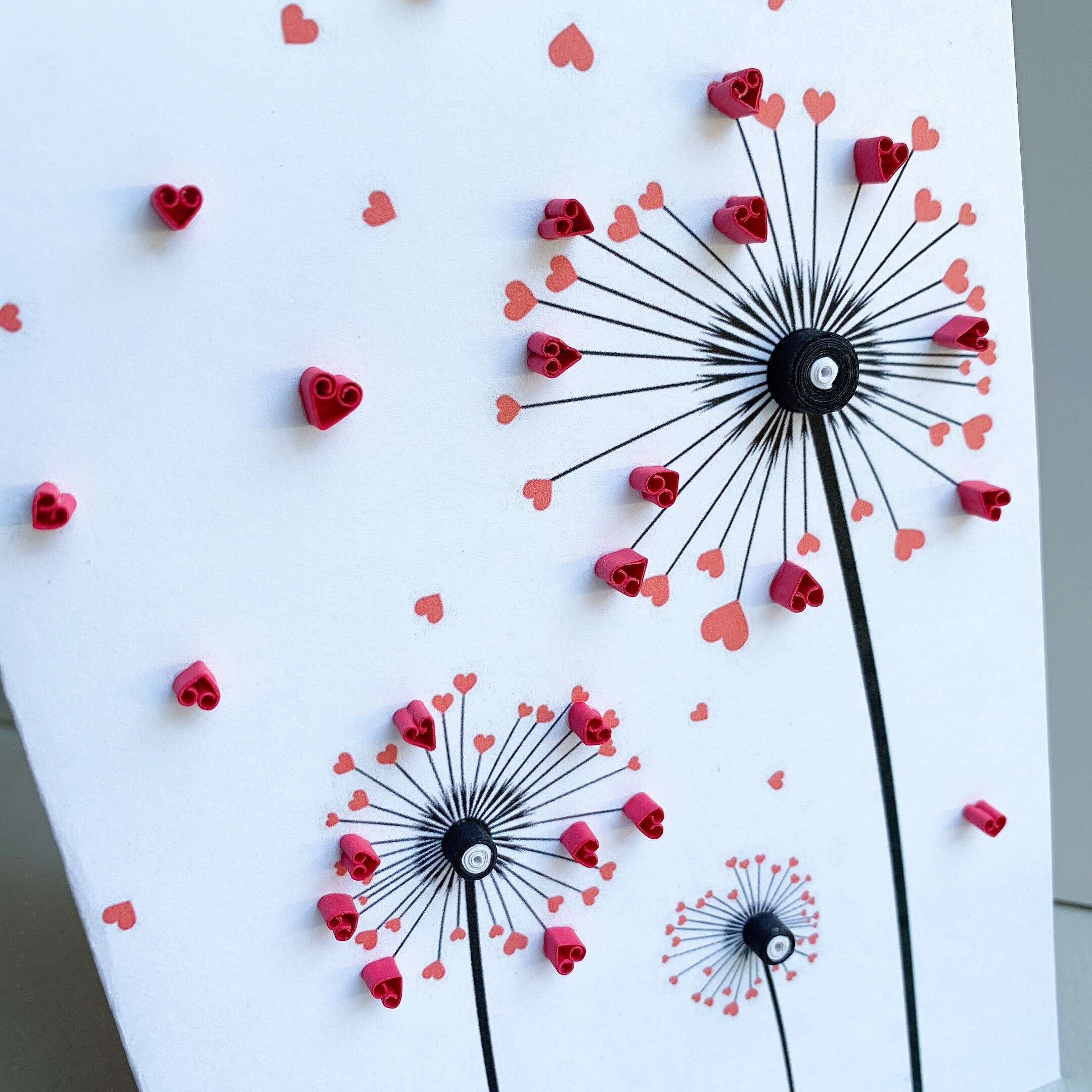 Dandelion Best Wishes Greeting Card, Handmade Paper Quilling Red Heart ...