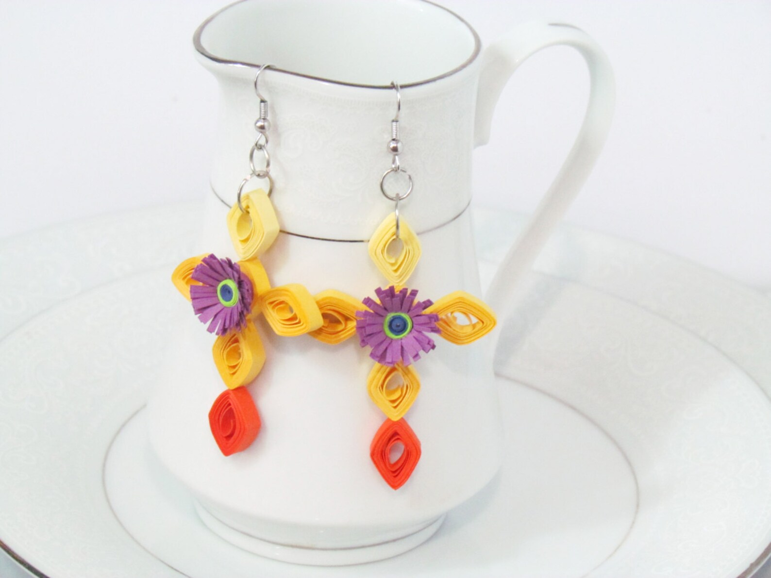 DIY Quilled Earrings Cross With Flower Handmade Paper Art Quilling ...