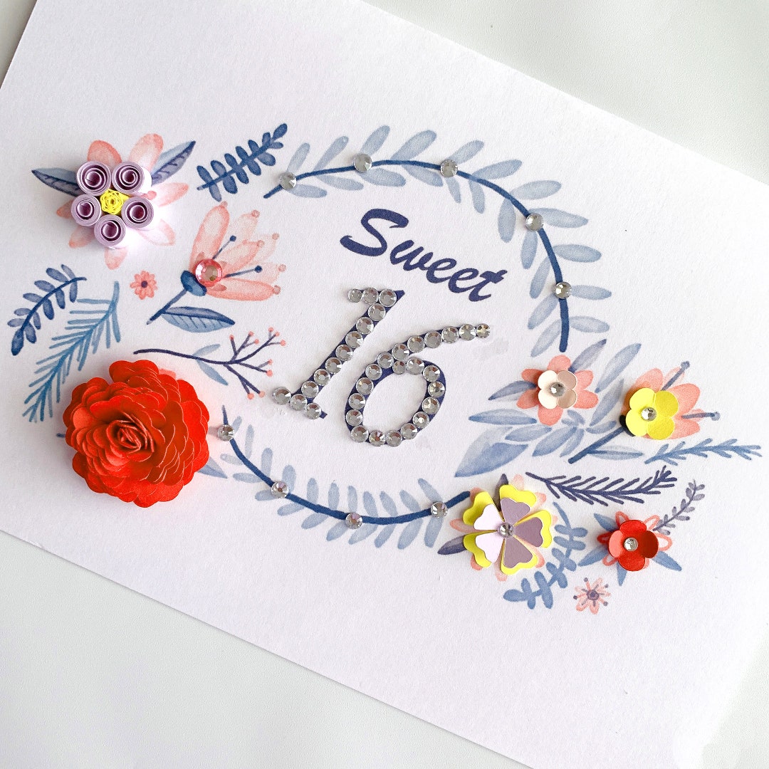 Sweet 16 Birthday Greeting Card, Special Gifts, Handmade Flower 16 ...