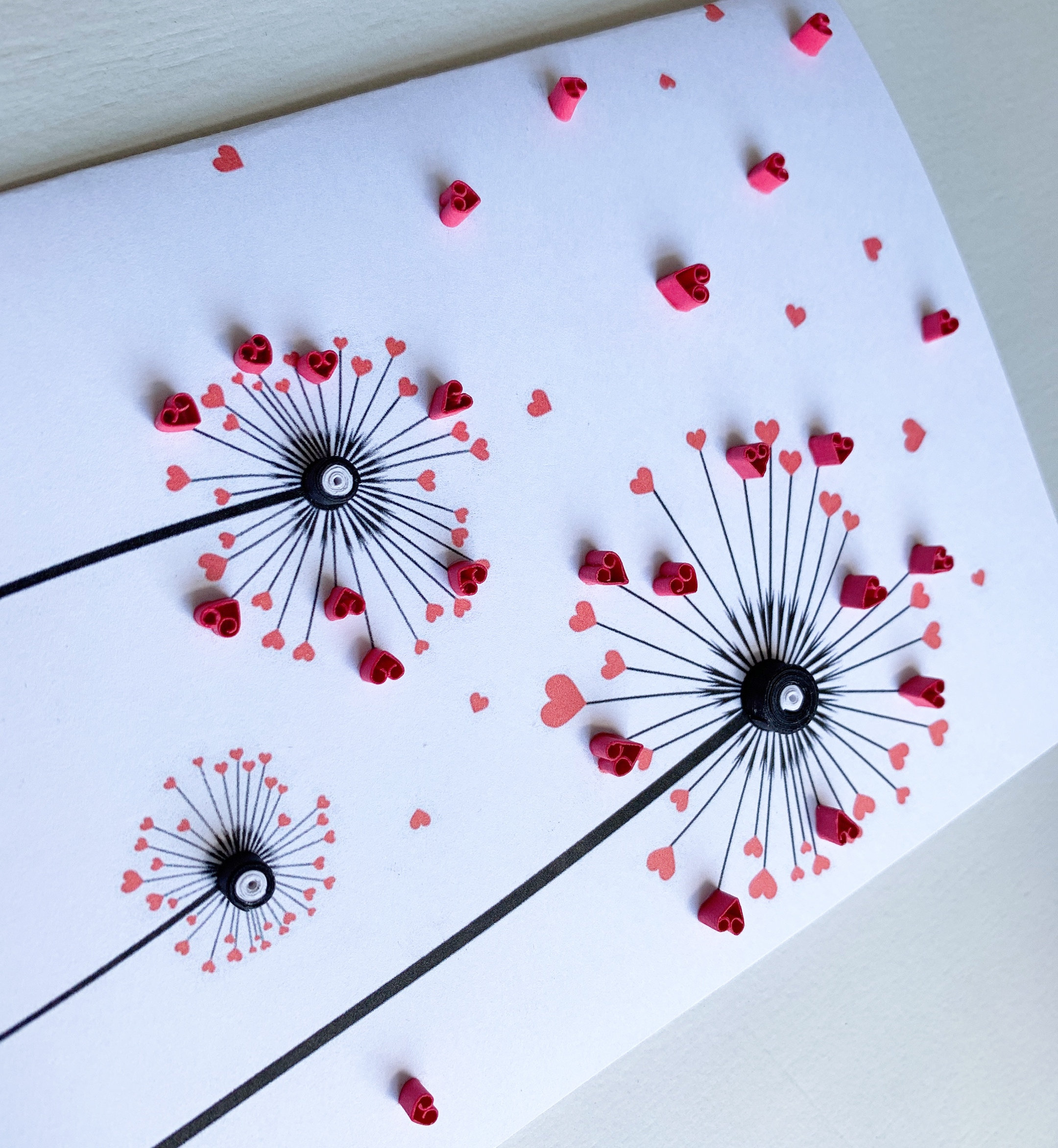 Dandelion Best Wishes Greeting Card, Handmade Paper Quilling Red Heart ...