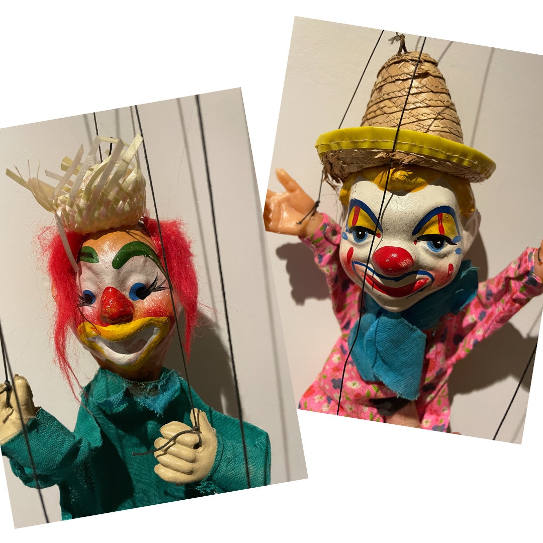 Clown Puppets | Pair of Marionette Clowns | Gift for Theatre Lover - Etsy