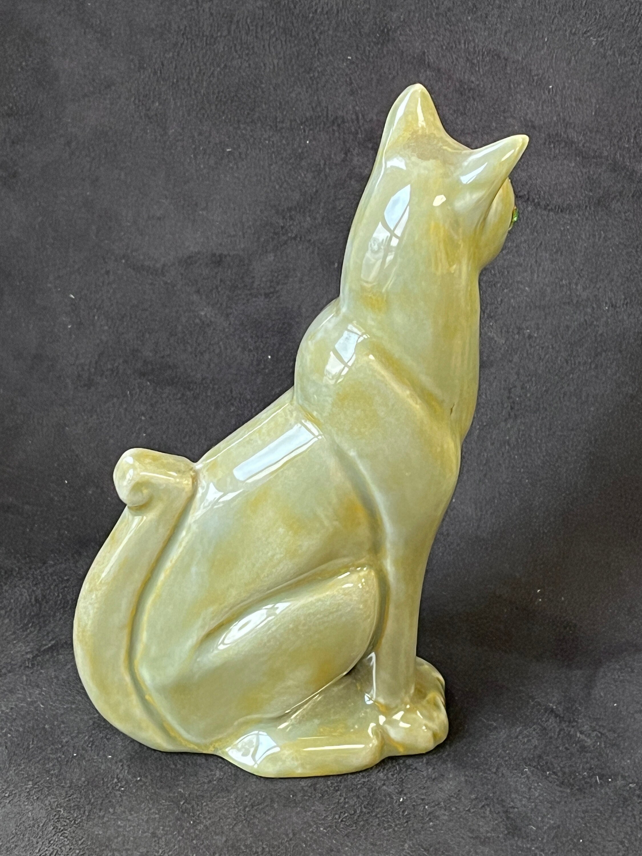 Grey Ceramic Cat Figurine Art Deco Style With Green Rhinestone Eyes - Etsy