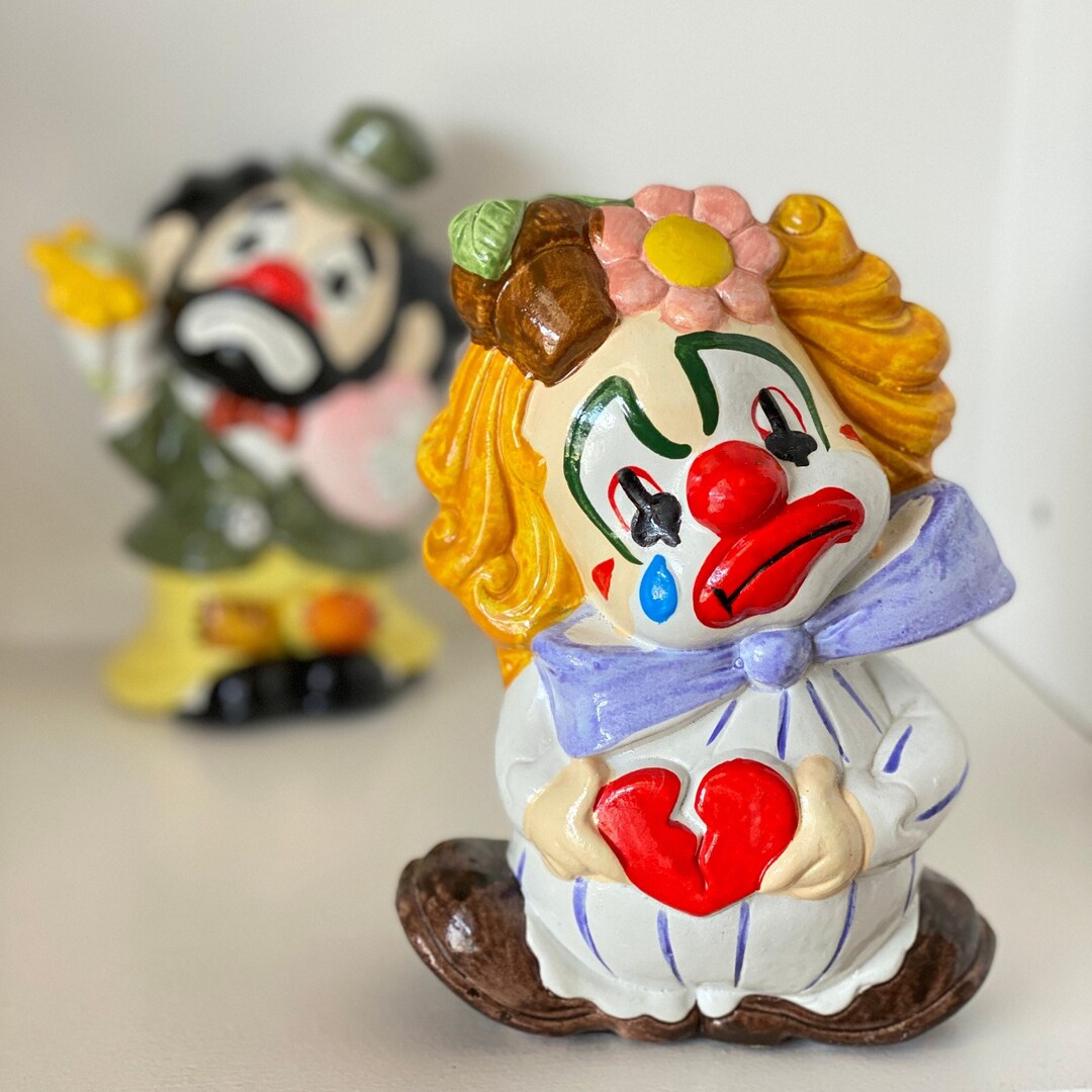 Pair of Piggy Bank Clowns | Sad Face | Circus Figures | - Etsy