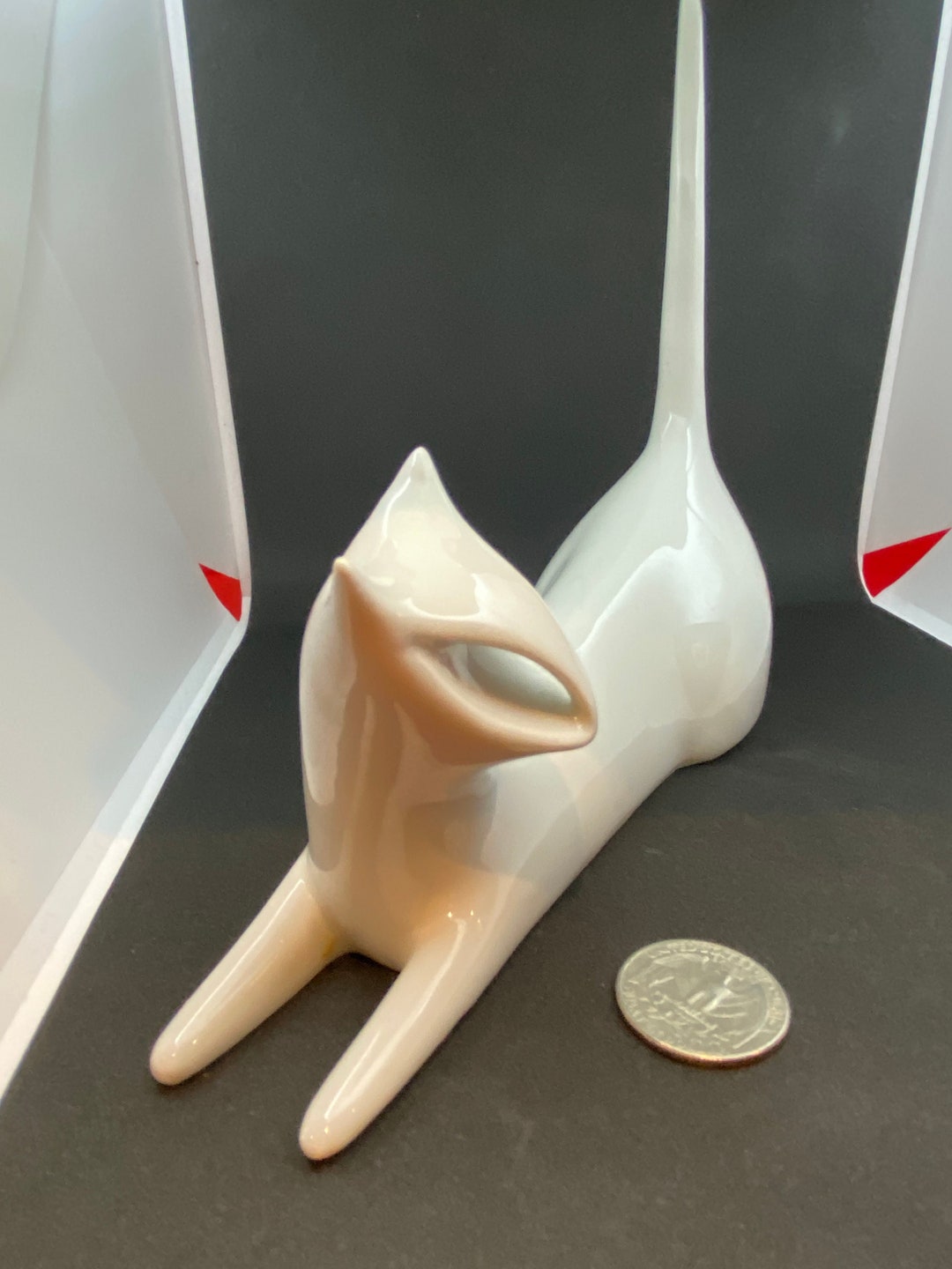 MCM White Cat With Very Tall Tail | Siamese | Modern Cat Figurine ...