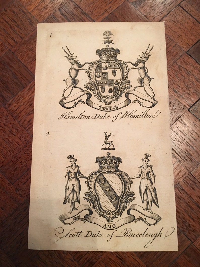 1700's Family Crest Antique Original Engraving Heraldry | Etsy