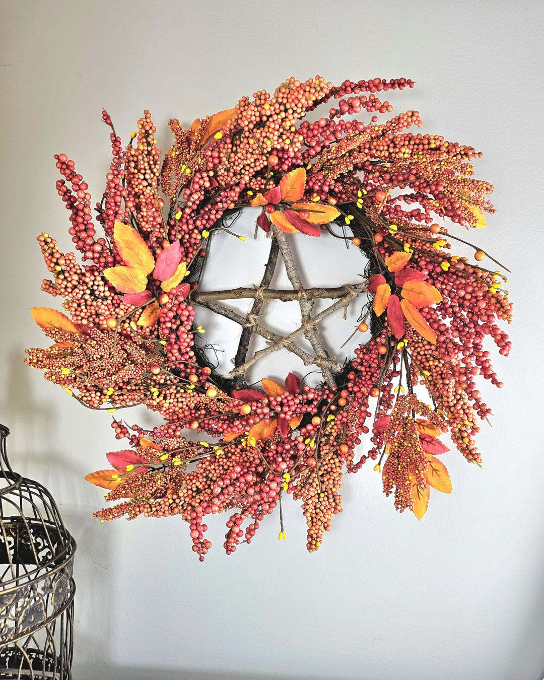Mabon Fall Pentagram Berry Wreath Home Wall Decor Witchcore Witchy ...