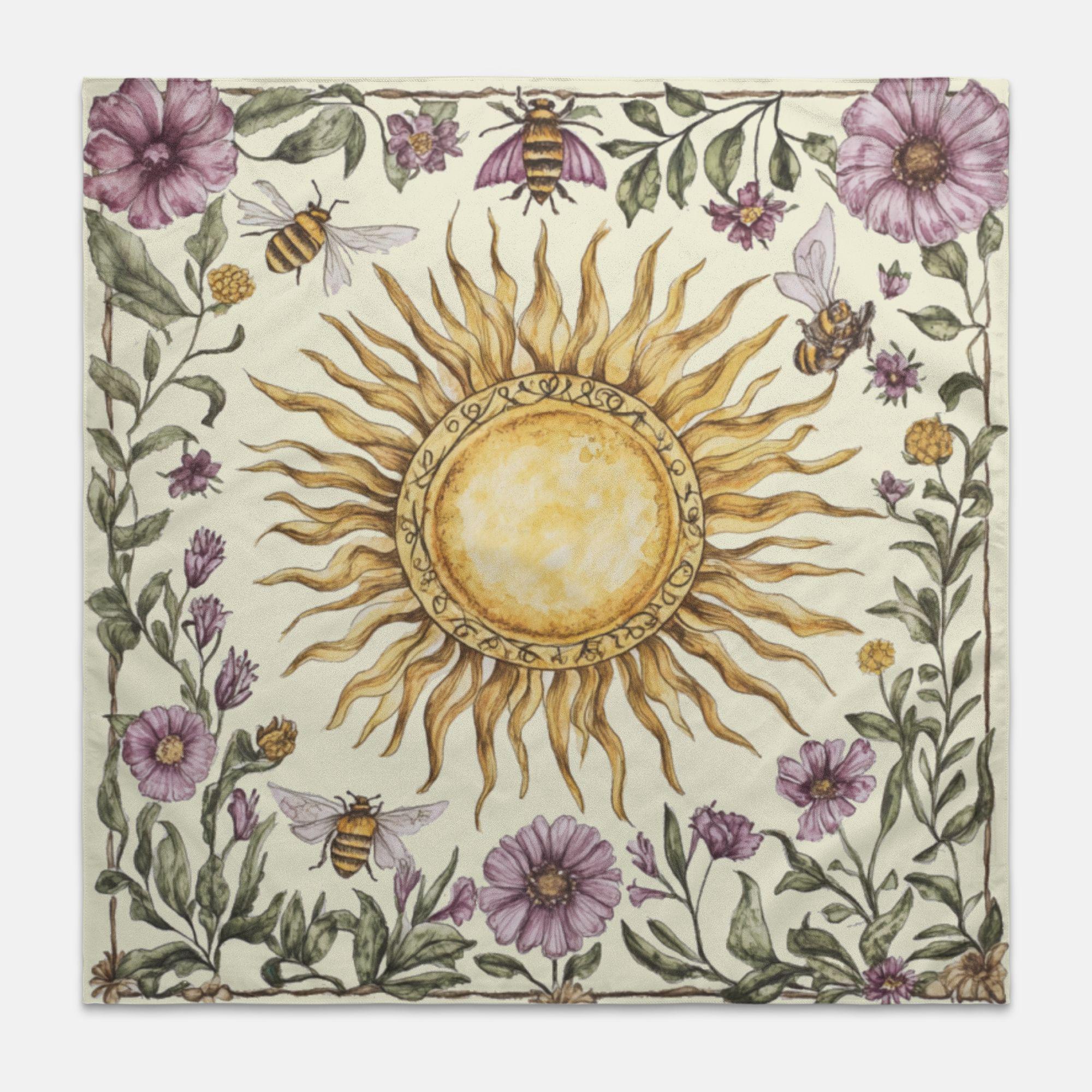 Summer Solstice Altar Cloth 22x22 – Sun With Purple Flowers & Bees ...