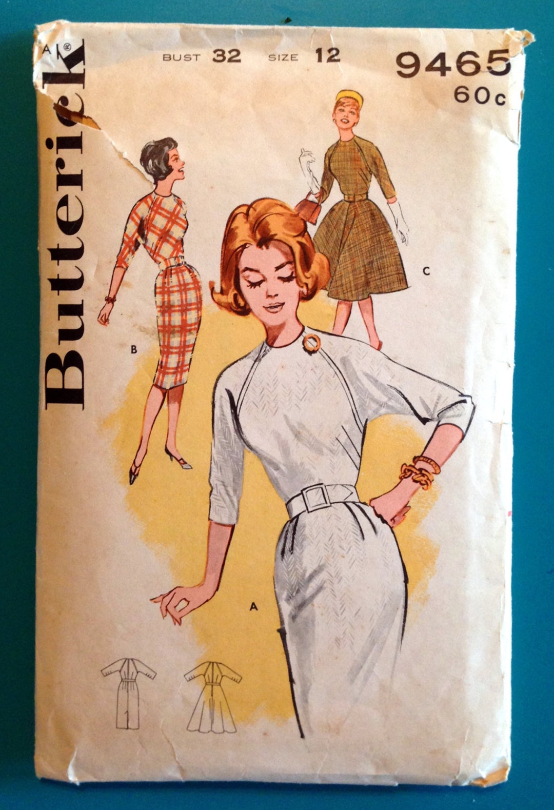 Butterick 9465 Vintage Sewing Pattern 1960s Slim Sheath Dress Classic ...