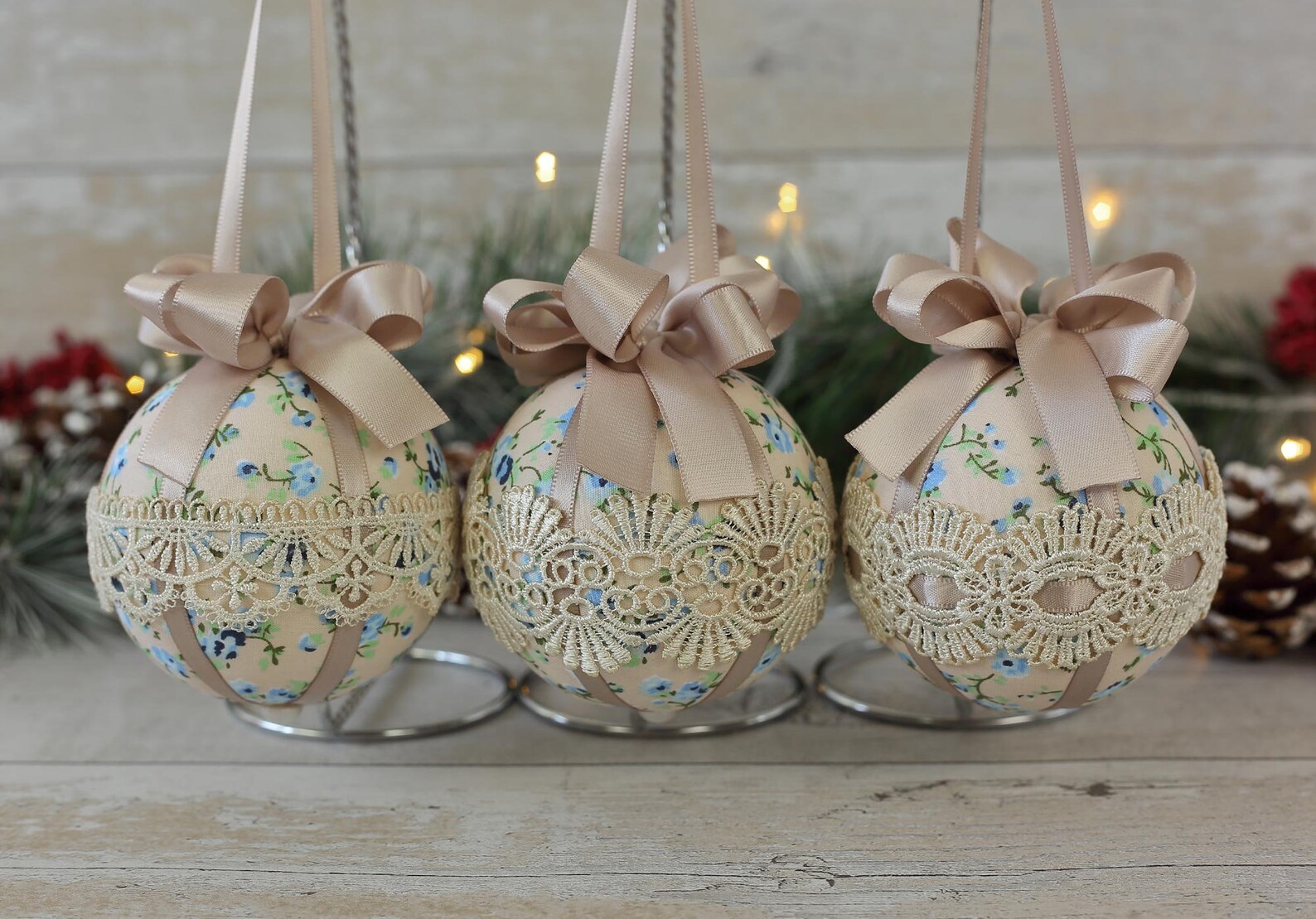 Shabby Chic Christmas Baubles Handmade Xmas Decorations - Etsy UK