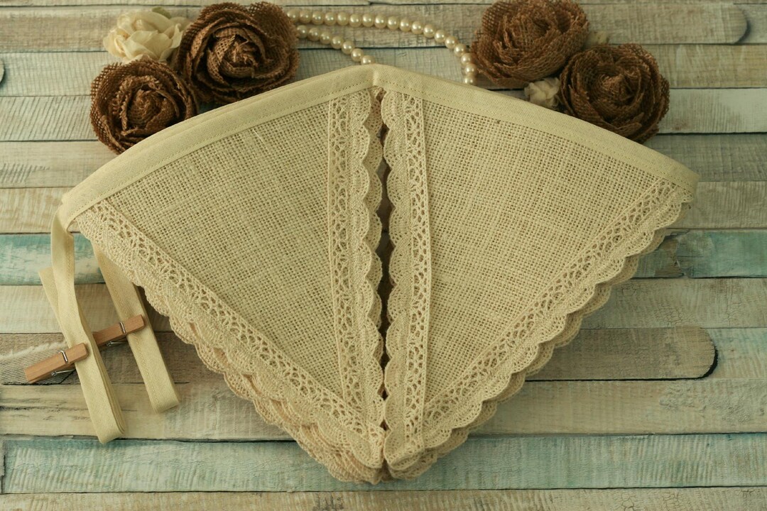 White Burlap Wedding Banner: Reversible Lace Rustic Pennant Flags - Etsy