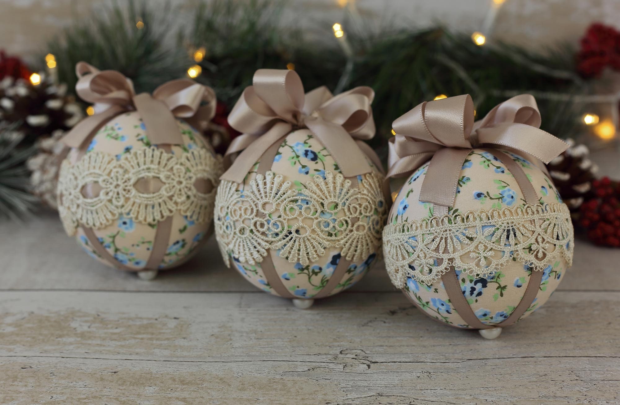 Shabby Chic Christmas Baubles Handmade Xmas Decorations - Etsy UK