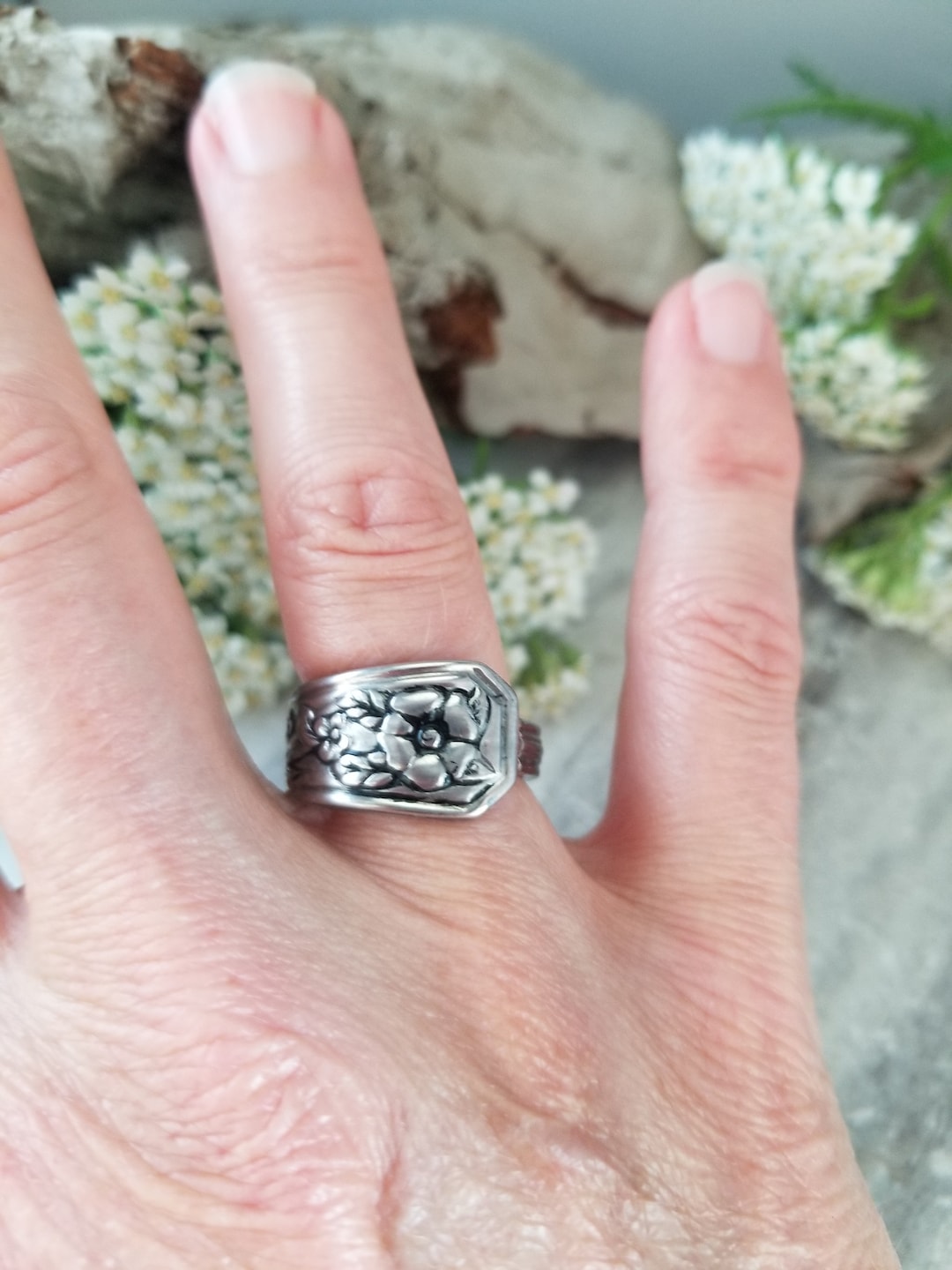 Avon Flower Spoon Ring, Made From VINTAGE Silverware, Gift for Mom ...
