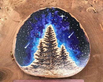 Trees Mountains With Galaxy Stars Desk Art Pyrography and - Etsy Canada