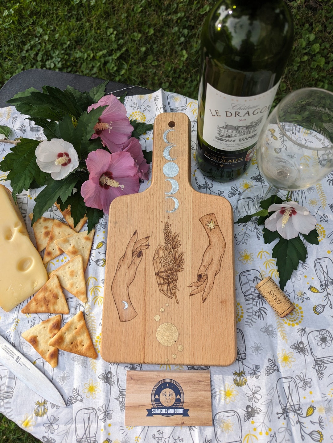 Symbols of Magic, Beech Wood Serving / Cutting Board, Pyrography With ...
