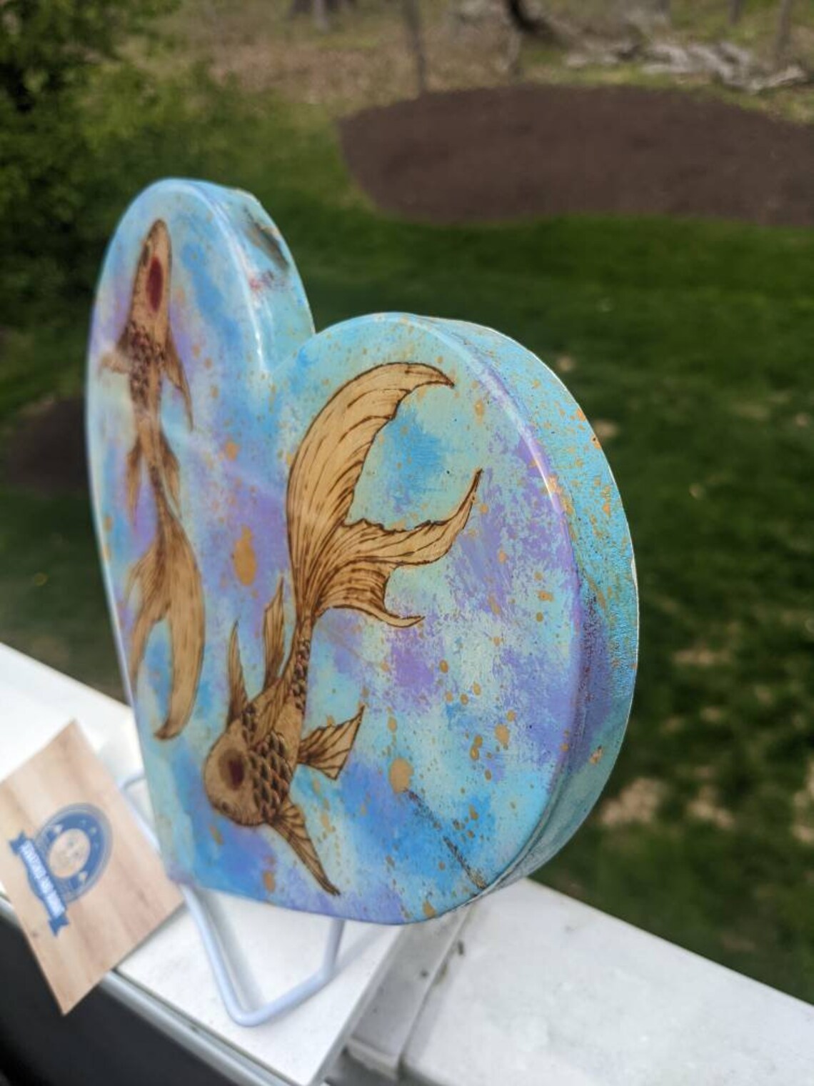 Koi Fish Swimming Pyrography W/acrylic W/gold Foil on Pine - Etsy