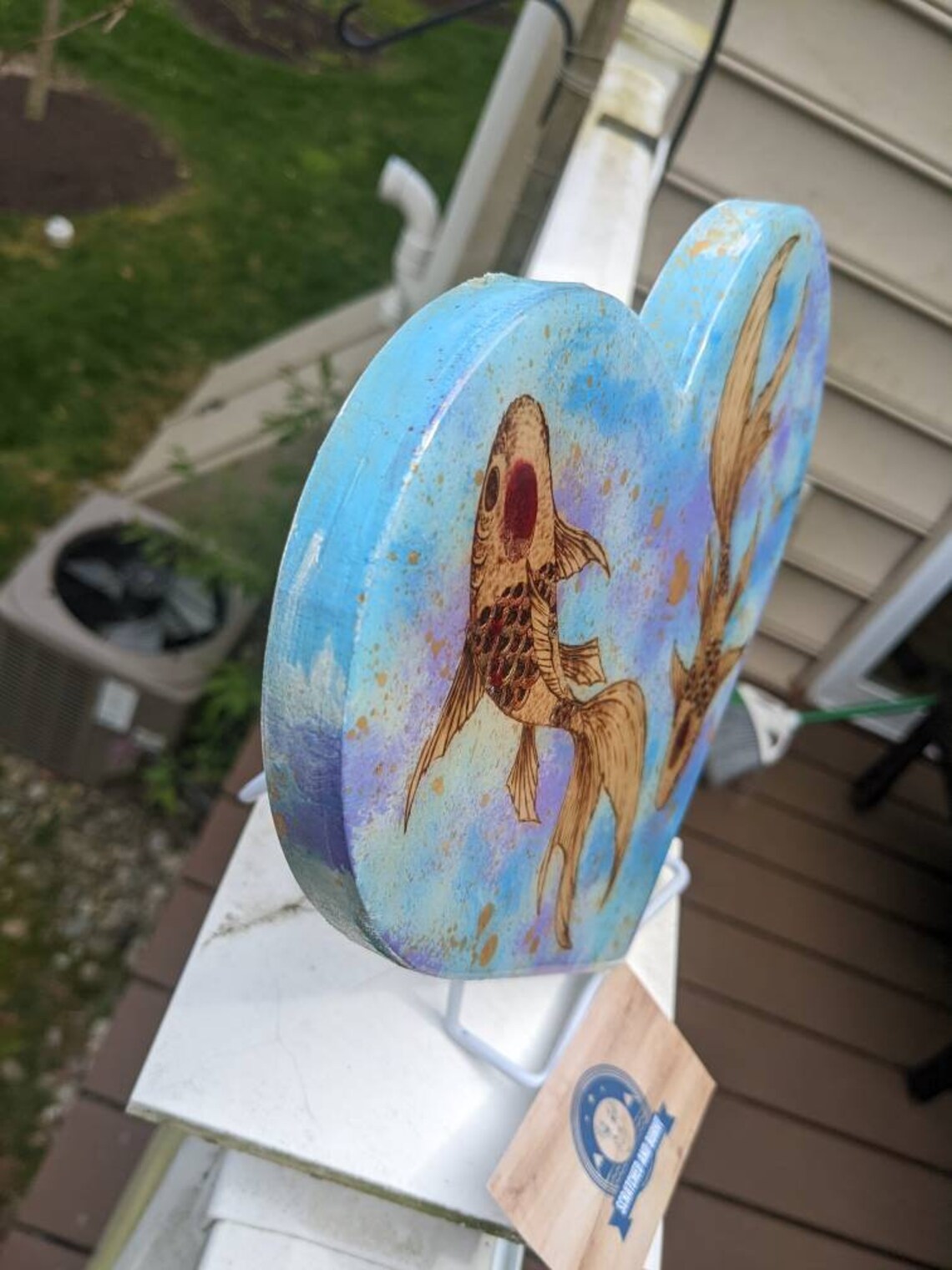 Koi Fish Swimming Pyrography W/acrylic W/gold Foil on Pine - Etsy