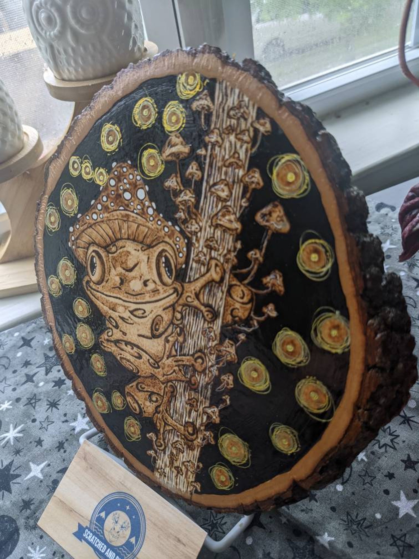 Dart Frog With a Mushroom Hat Pyrography / Gold and White - Etsy
