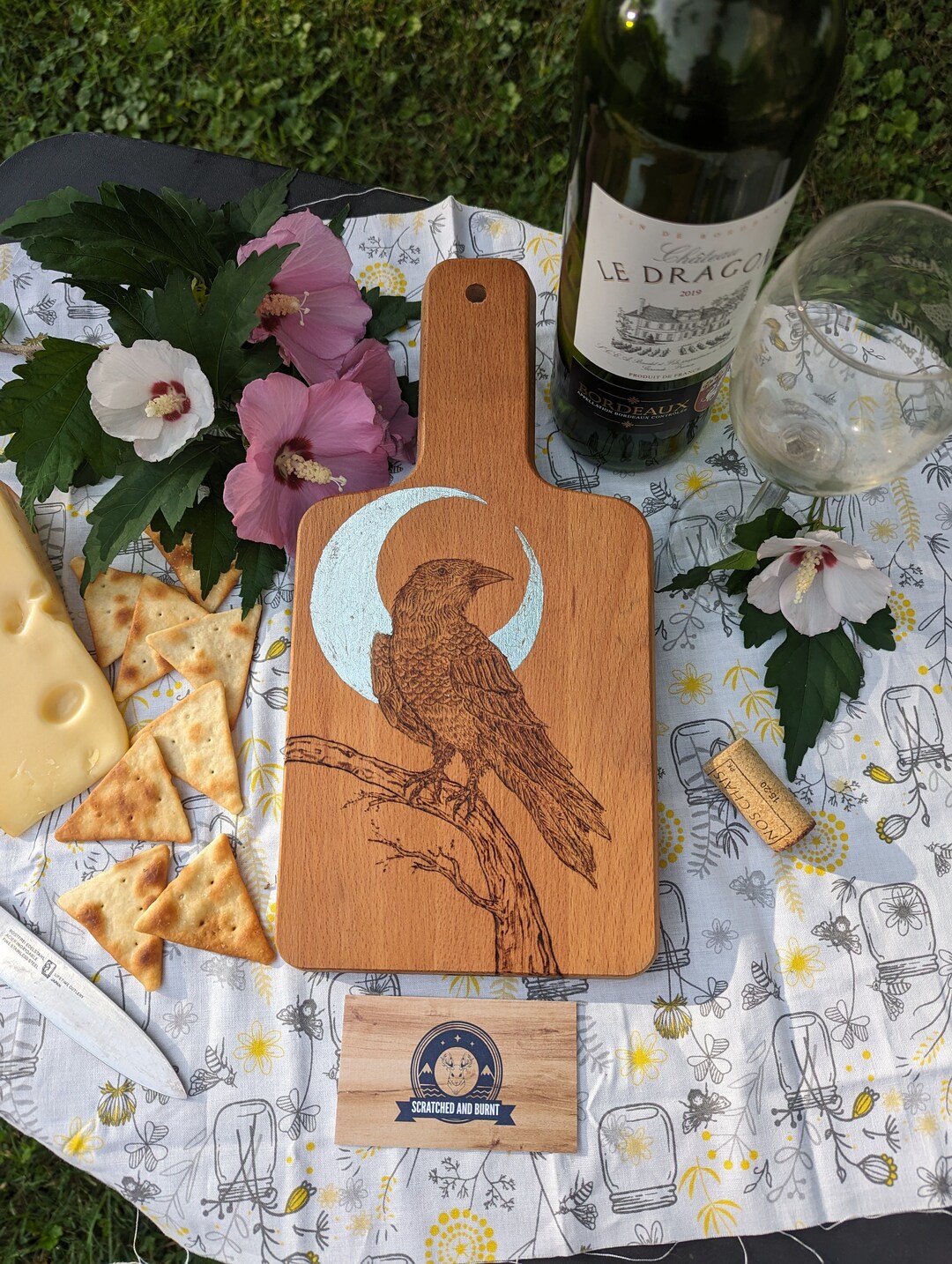 Raven's Moon, Beech Wood Serving / Cutting Board, Pyrography With ...