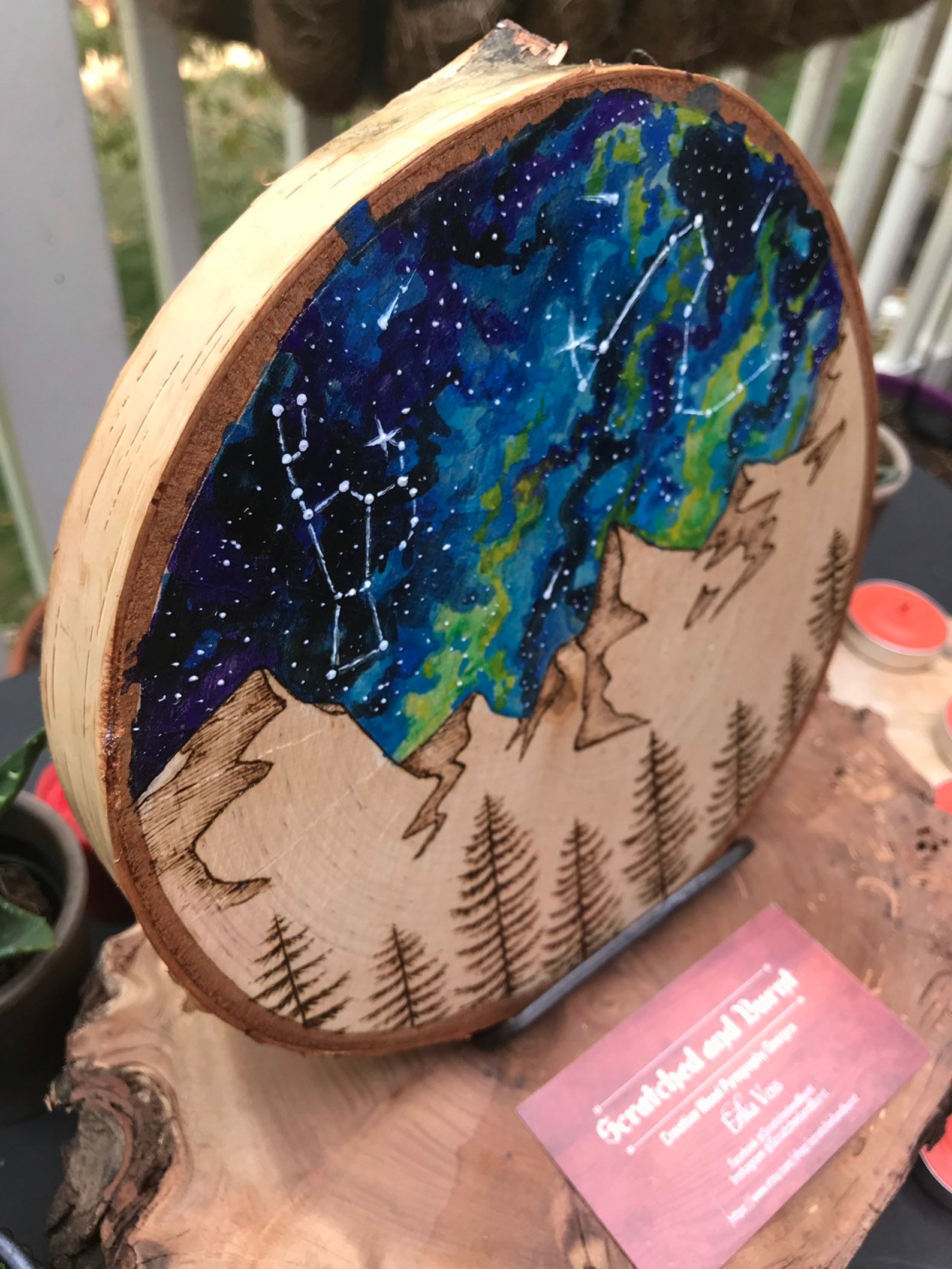 Trees Mountains With Galaxy Stars Desk Art Pyrography and - Etsy