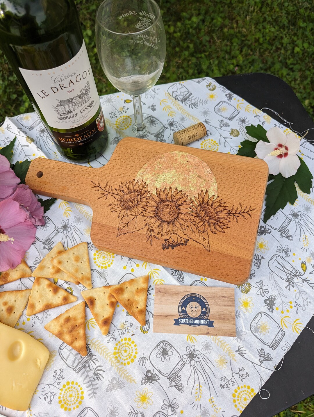 Sunflowers, Beech Wood Serving / Cutting Board, Hand Burned, Pyrography ...