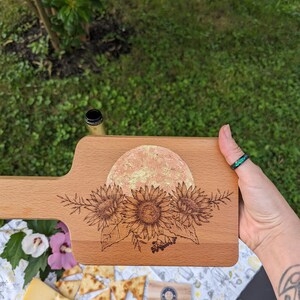 Sunflowers, Beech Wood Serving / Cutting Board, Hand Burned, Pyrography ...