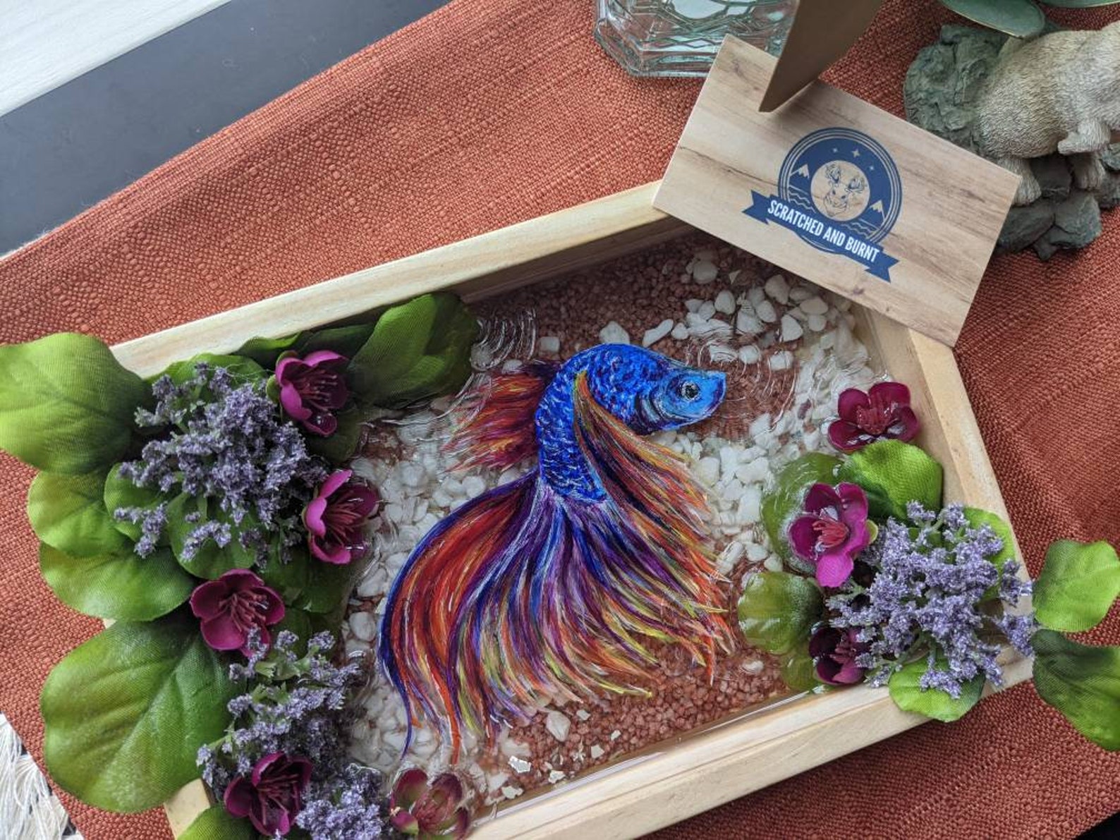 Resin Betta Fish Pond 2 One Hand Painted Betta Fish Wooden - Etsy