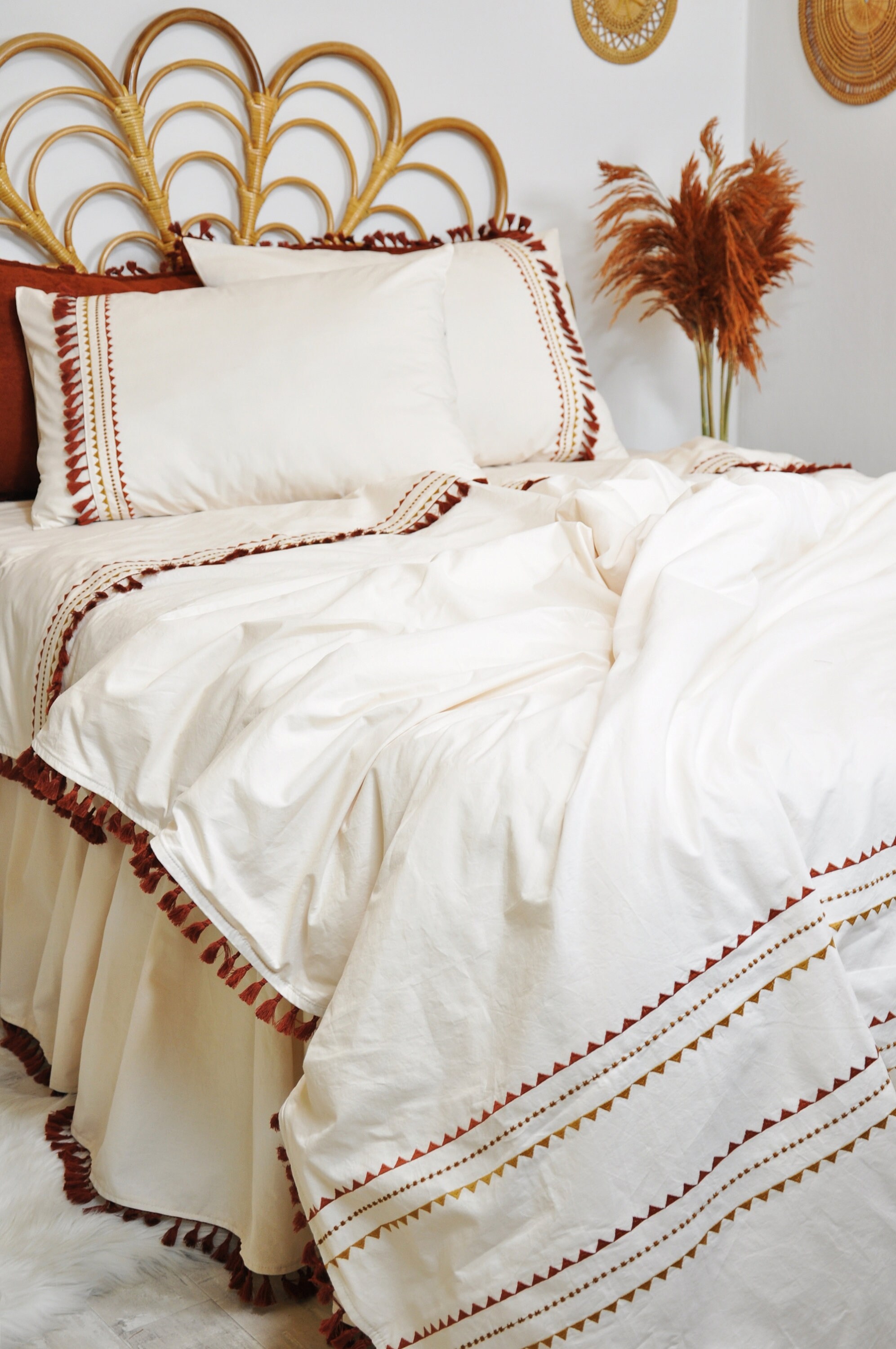 Ropa de cama Boho Juego de funda nórdica con borlas Ropa de - Etsy México