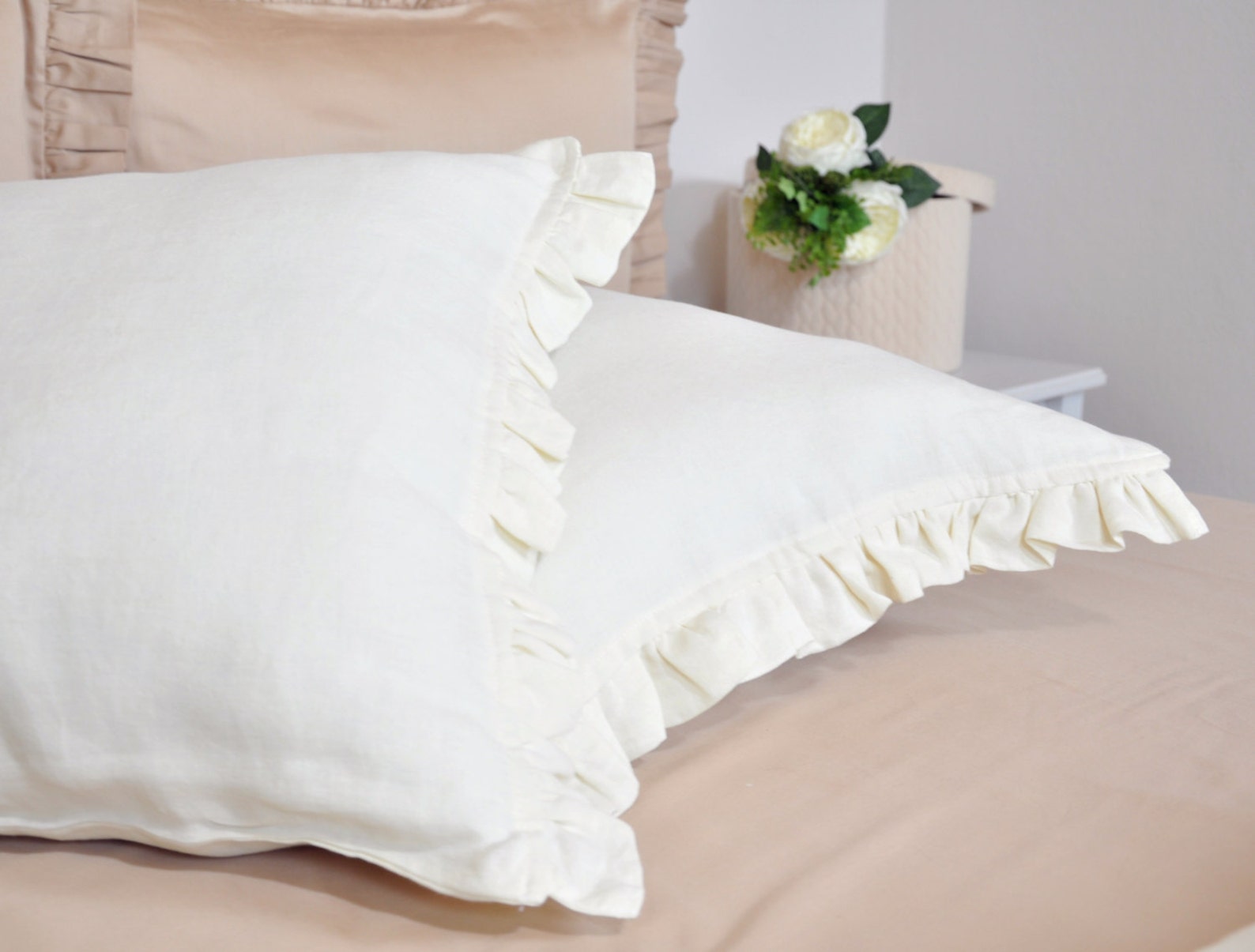 Linen Ruffle Pillowcase Ruffled Pillow Natural Pure 100% - Etsy