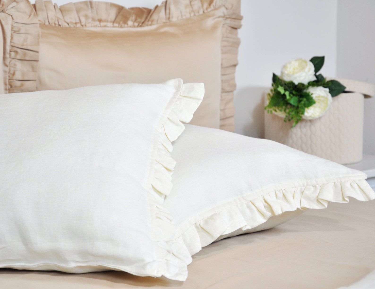 Linen Ruffle Pillowcase Ruffled Pillow Natural Pure 100% - Etsy