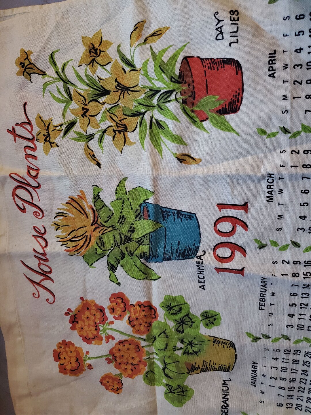 Vintage 1991 Linen Calendar Assorted House Plants of Vibrant - Etsy
