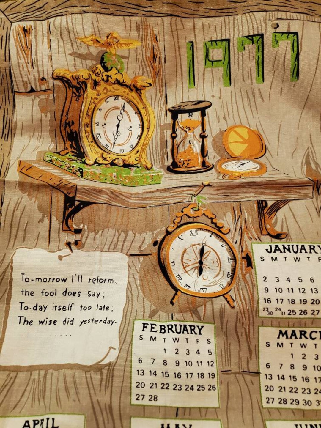 Vintage 70s Linen Calendar Rustic Wood Panelling Background - Etsy