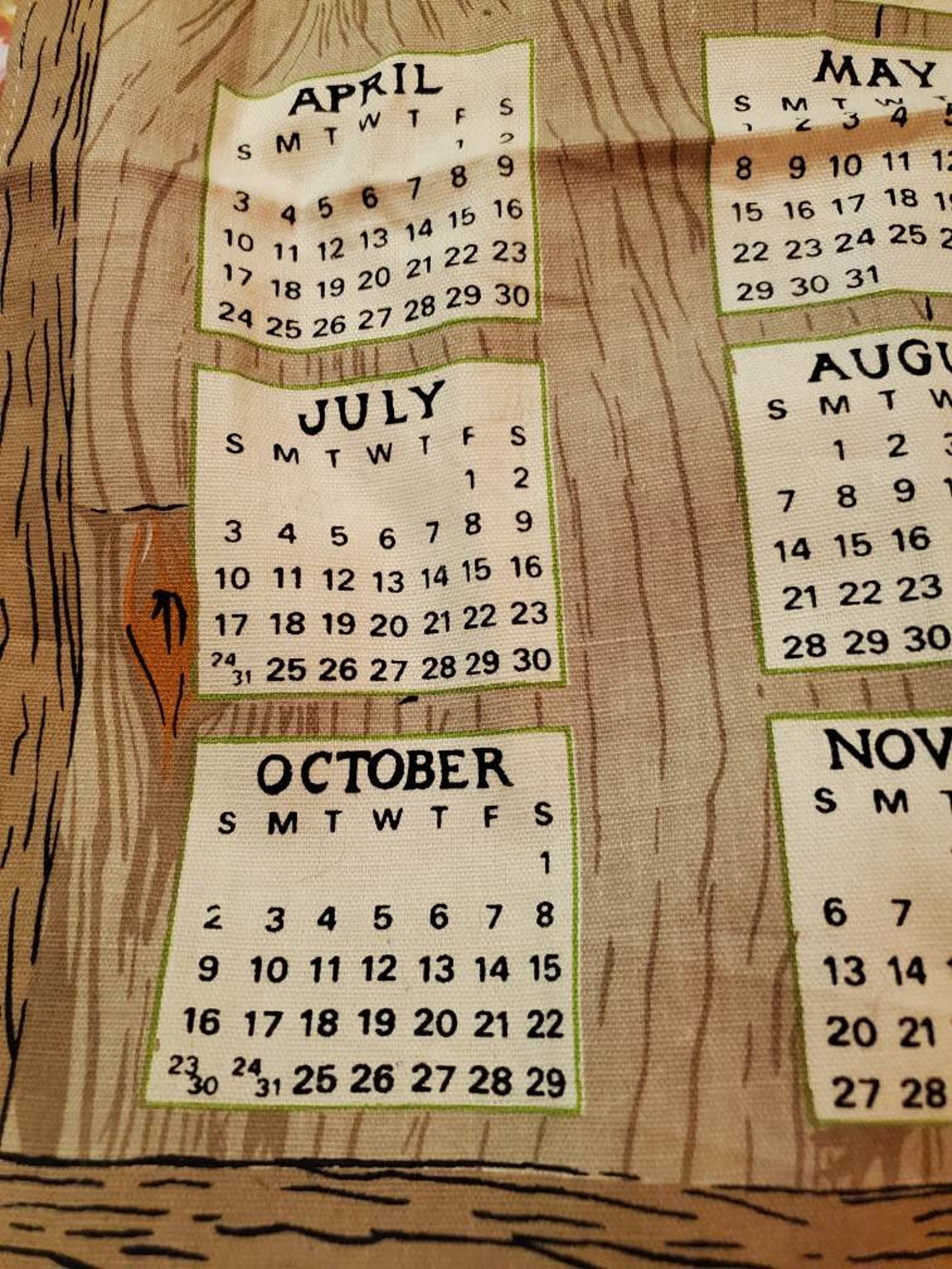 Vintage 70s Linen Calendar Rustic Wood Panelling Background With an ...