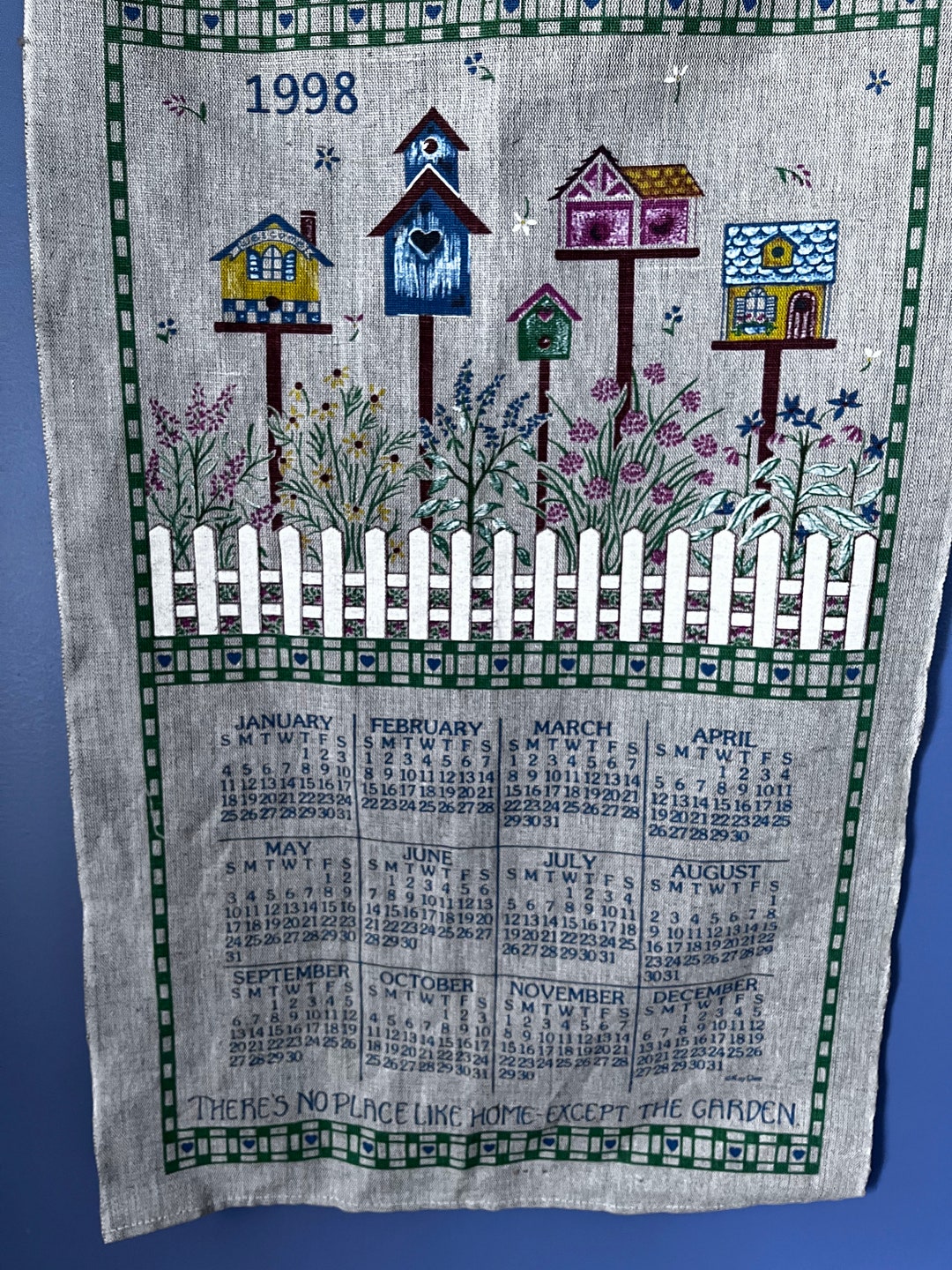 Vintage 90s Kay Dee Linen Calendar Birdhouse and Floral Themes Picket ...