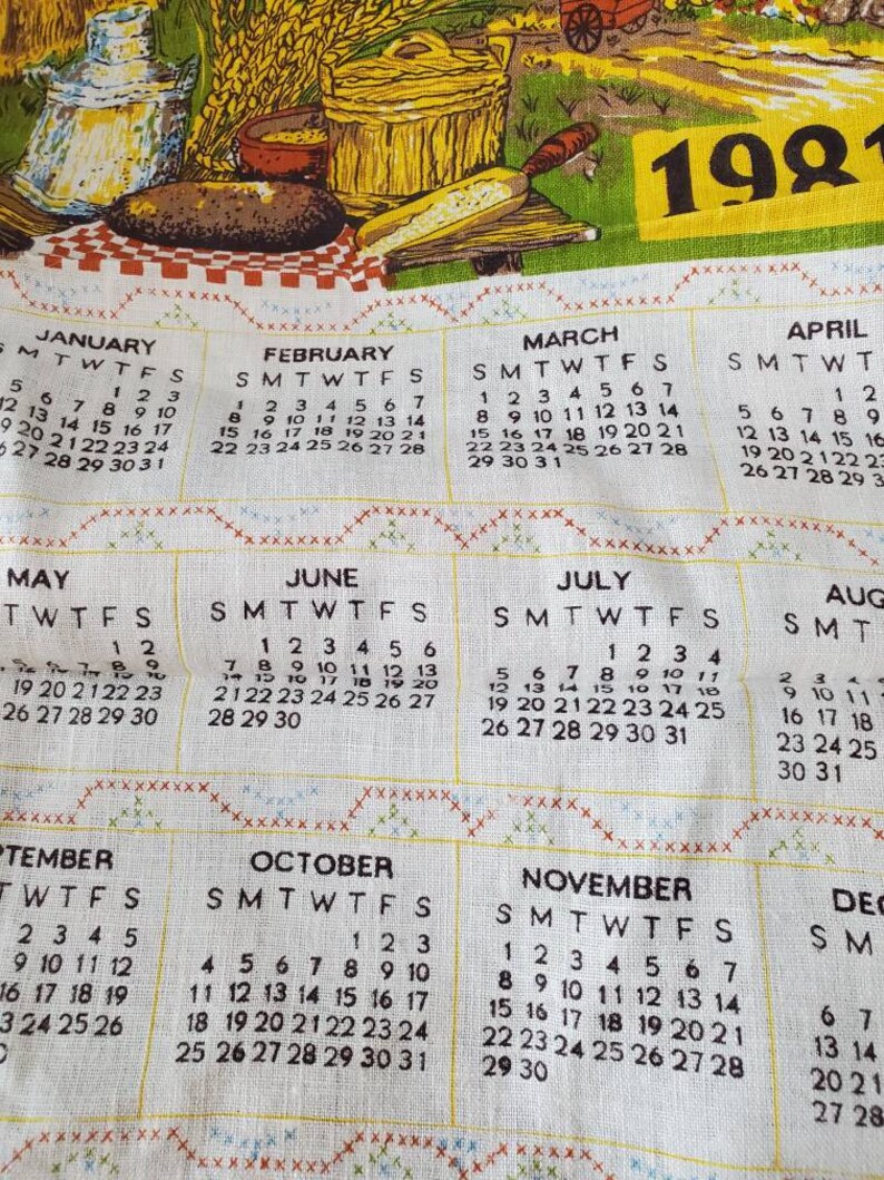 Vintage 1980s Linen Calendar Rural Scene Grain Mill Measures - Etsy
