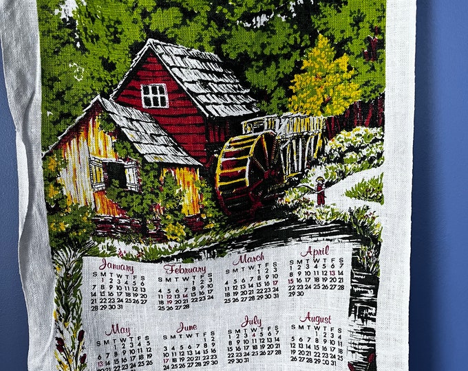 Vintage 1970s Linen Calendar Rural Millhouse Home Decor Measures 25 by ...