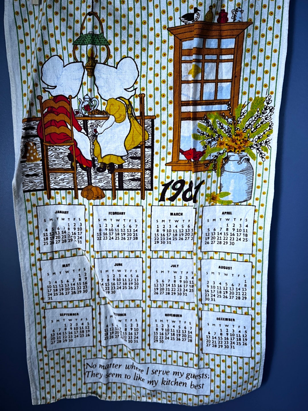 Vintage 80s Linen Calendar Holly Hobbie and Floral Themes Measures 25-1 ...