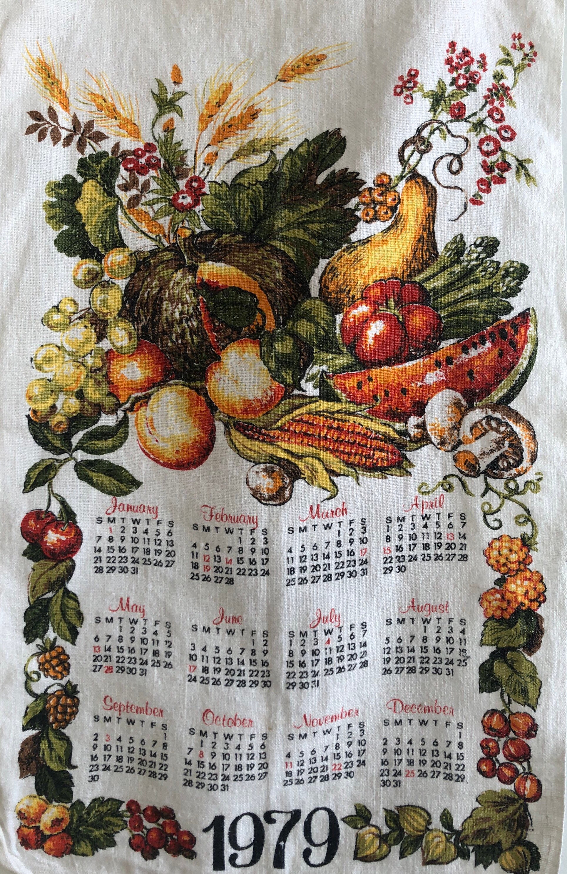 Kitchen & Dining Dishcloths & Kitchen Towels Vintage 70s Linen Calendar ...