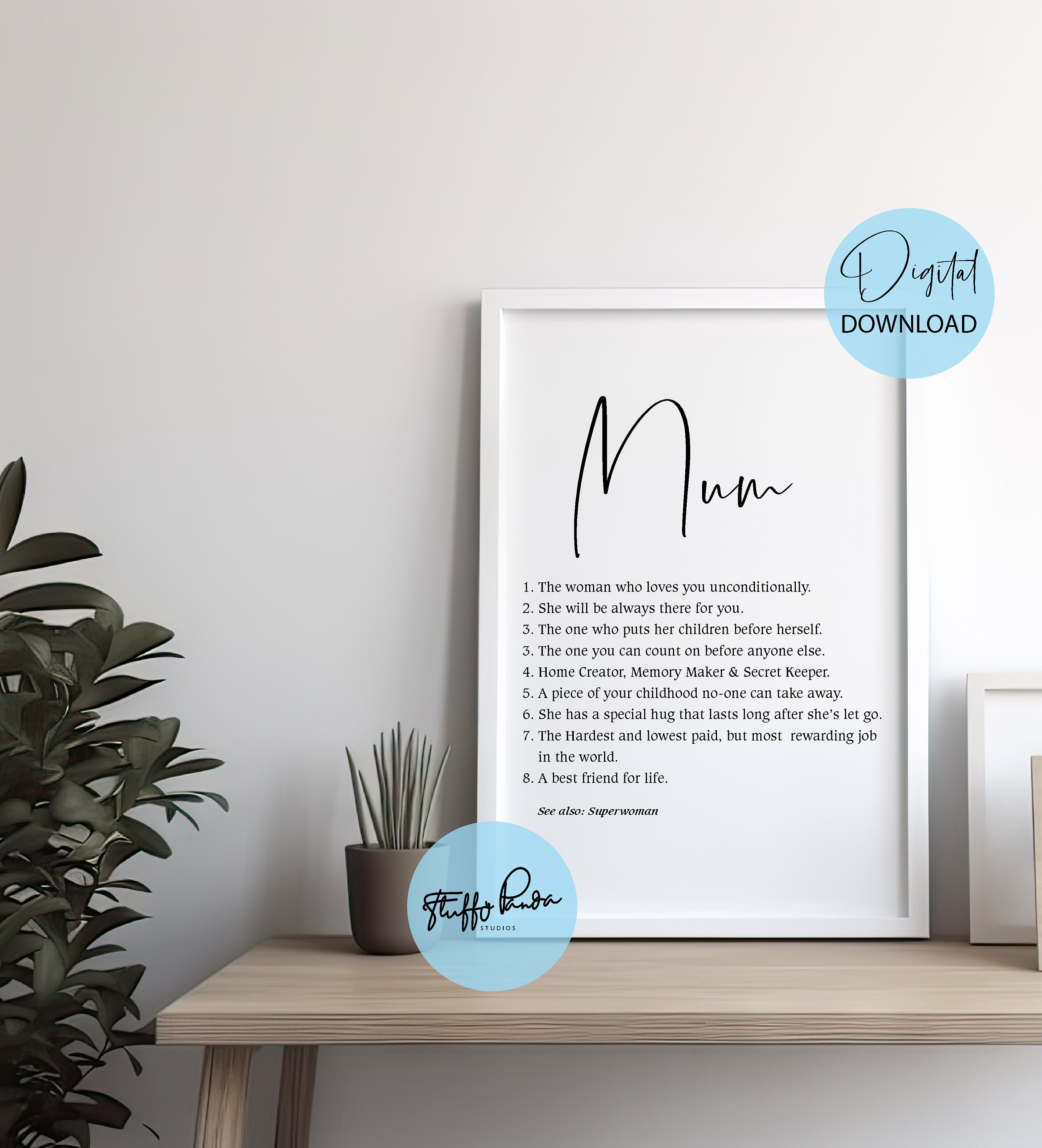 Mum Definition Print Digital Download, Mother's Day, Wall Art Print ...