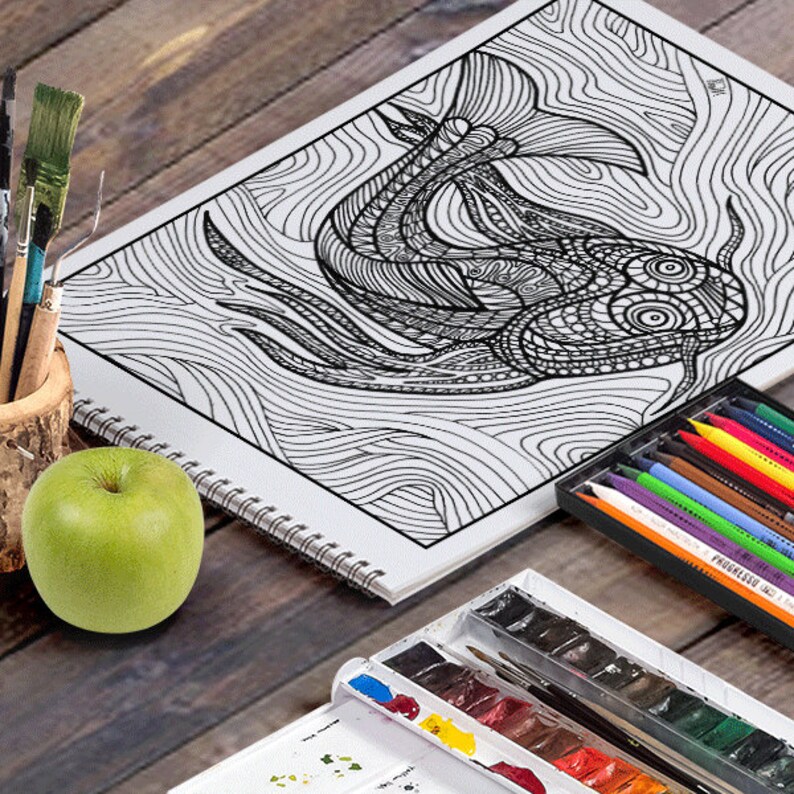 KOI FISH: A Printable Coloring Page - Etsy