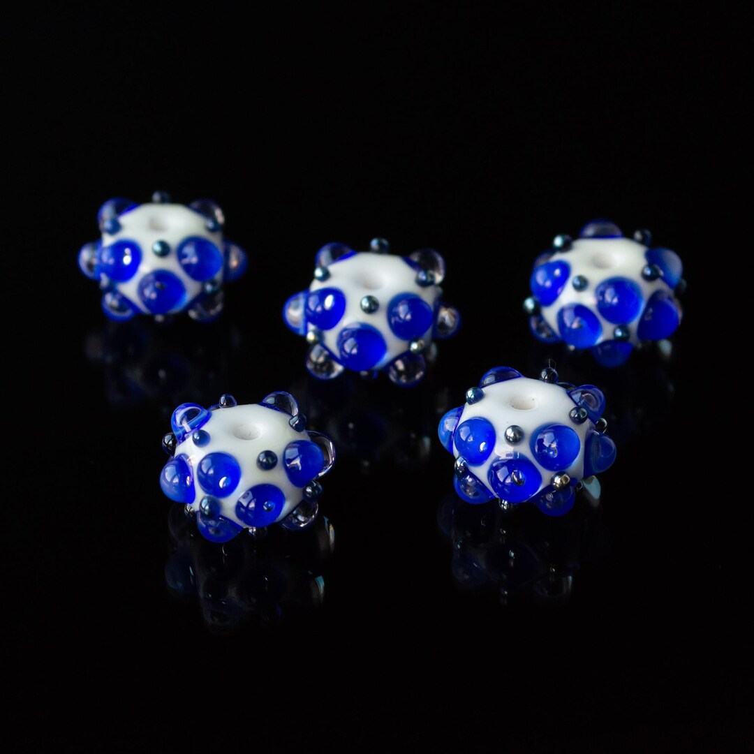 White and Blue Bumpy Handmade Lampwork Glass Focal Beads - Etsy